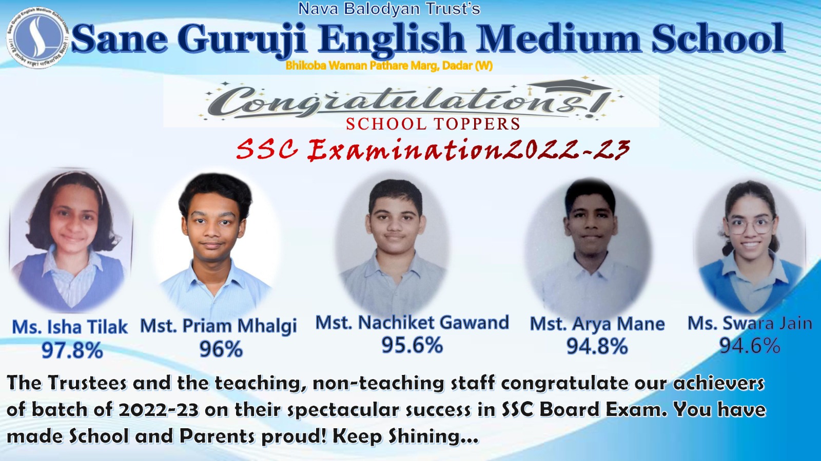 SSC Examination Toppers 2022-23 – Sane Guruji Vidyalaya English Medium ...
